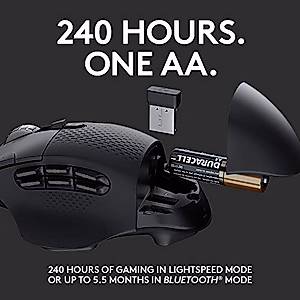 Logitech G604 LIGHTSPEED Gaming Mouse with 15 programmable controls, up to 240 hour battery life, dual wireless connectivity modes, hyper-fast scroll wheel - Black