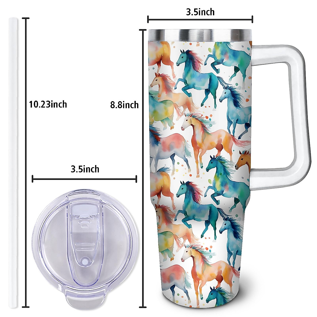 Puhnhsv 30 oz Horse Tumbler With Handle and Straw, 30oz Insulated Stainless Coffee Travel Mugs Cup Water Bottle Horse Lovers Gifts for Women Girls