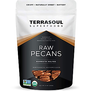 Terrasoul Superfoods Organic Pecans, 11 Oz (Pack of 2) - Mammoth Halves | Fresh | Raw