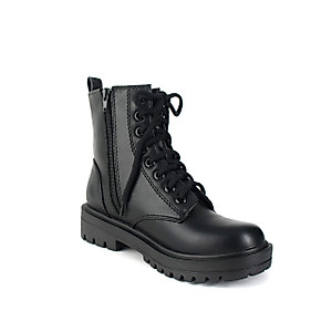 Soda FIRM - Lug Sole Combat Ankle Bootie Lace up w/Side Zipper (Black, numeric_7_point_5