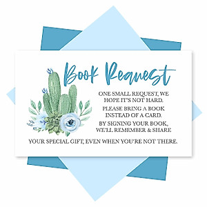 25 Blue Cactus Baby Shower Invitations, 25 Books For Baby Shower Request Cards, Sprinkle Invite Boy, Bring A Book Instead Of A Card, Baby Shower Invitation Inserts Baby Shower Guest Book Alternative