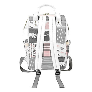 XOZOTY Patchwork Woodland Bear Reindeer Diaper Bags with Name Waterproof Mummy Backpack Nappy Nursing Baby Bags Gifts Tote Bag for Women