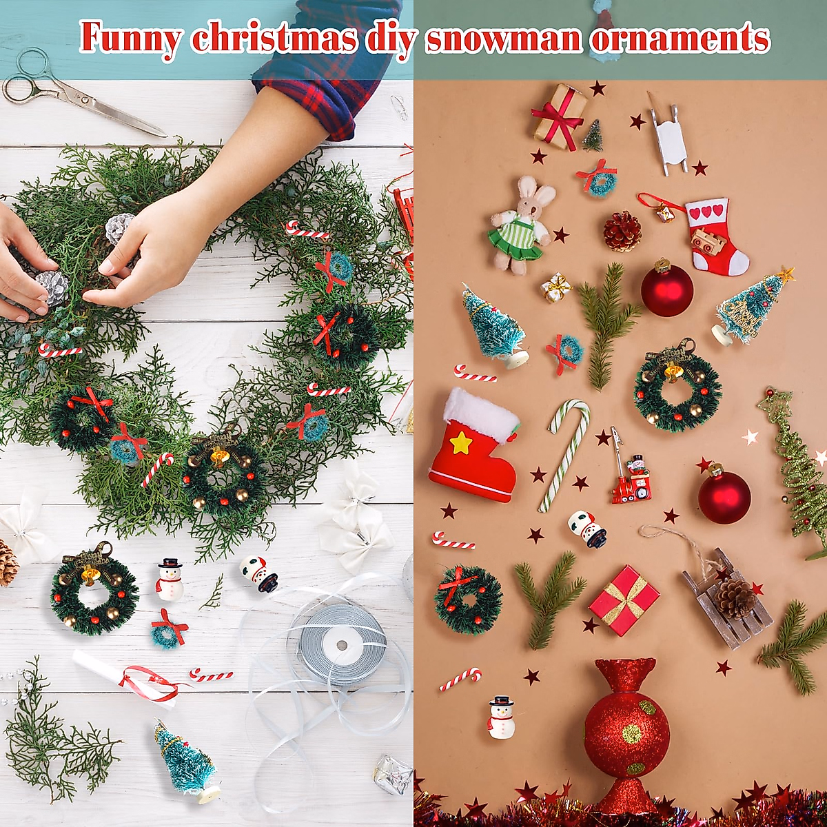 Shappy 36 Pcs 1:12 Scale Christmas Miniature Figurines Miniature Christmas Tree Wreath Candy Cane Snowman Ornaments Christmas Village Statue Desktop Decorations for Christmas Holiday Festival Decor