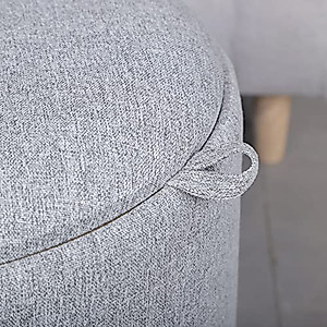 SOFT ASS Multi-Functional Round Linen Fabric Storage Ottoman Large Footrest with Coffee Table Tray Footstool for Bedroom, Study and Living Room, Kid's Room - Light Grey