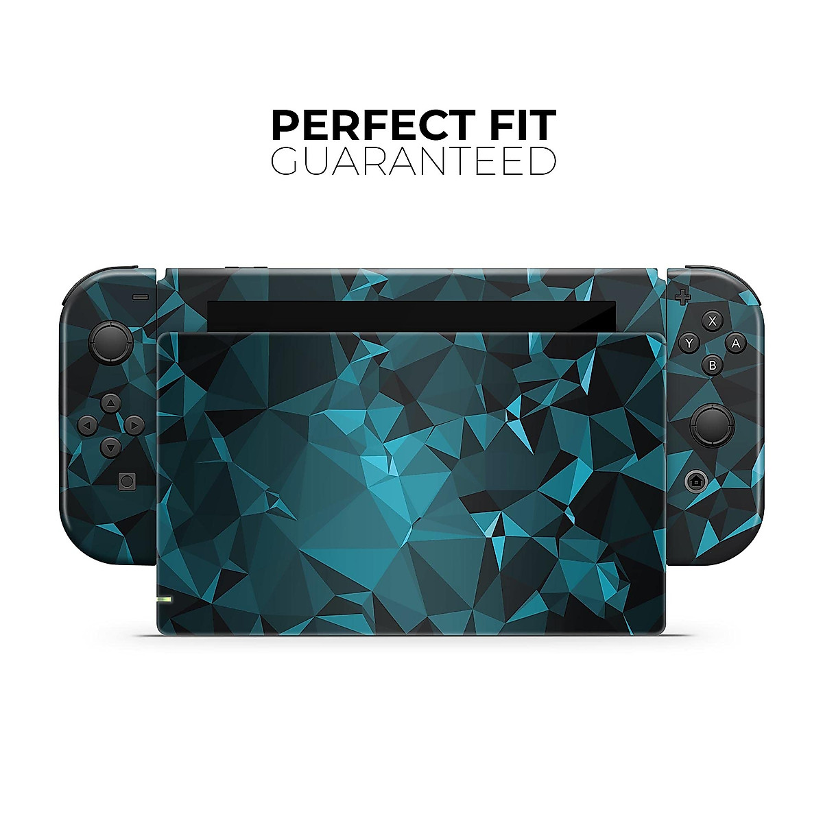 Design Skinz - Compatible with Nintendo Switch OLED Console Bundle Skin Decal Protective Scratch-Resistant Removable Vinyl Wrap Cover Turquoise and Black Geometric Triangles + Dock Joy‑Con