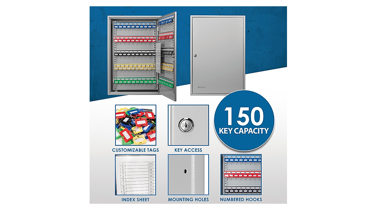 Barska Key Lock Cabinet - 150 Keys, Colorful Tags, Wall Mount