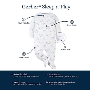 Gerber Unisex Baby 4 Pack Sleep 'N Play Footie Words Grey Newborn