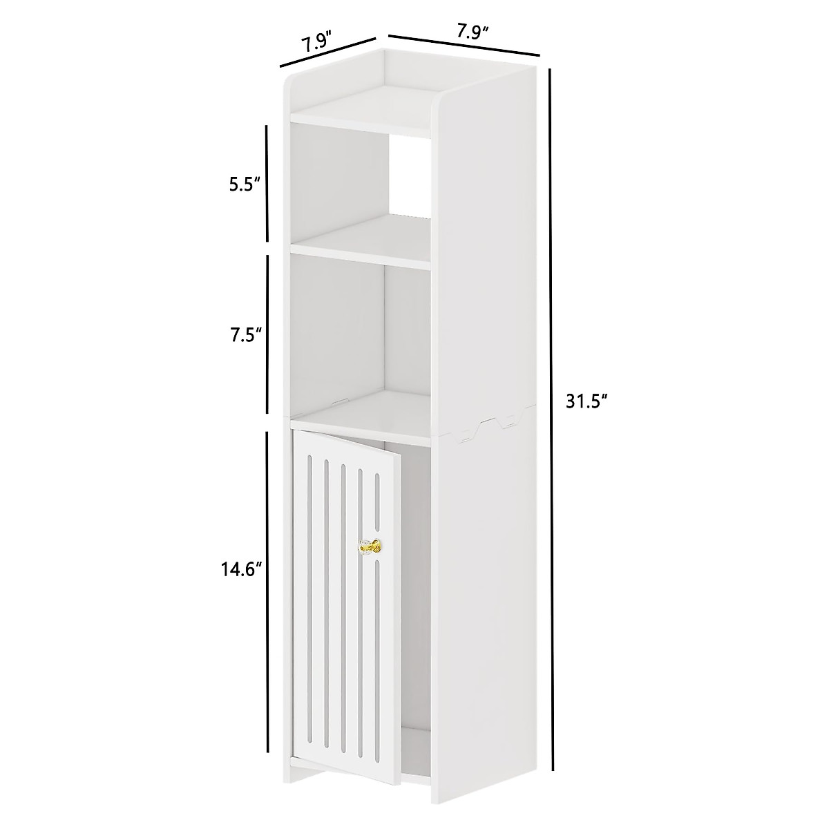 POBOMULI Small Bathroom Storage Cabinet, Narrow Bathroom Organizers with Door and Open Shelf for Toilet Bathroom Small Spaces, White
