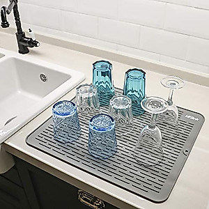 Kinlink Silicone Dish Drying Mats 2 Pack - 18x16 Large Dishwasher Safety Counter Pad for Faster Drying, Kitchen Dish / Dish Draining / Sink Mat, Heat Resistant Trivet, Grey