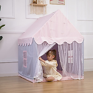 Princess Tent for Girls with LED Fairy Lights, Kids Play Tent Large Playhouse, Indoor Tent Castle for Kids,Outdoor Kids Toddlers Playhouse Imaginative Child’s Game Play Tent Decoration Pink