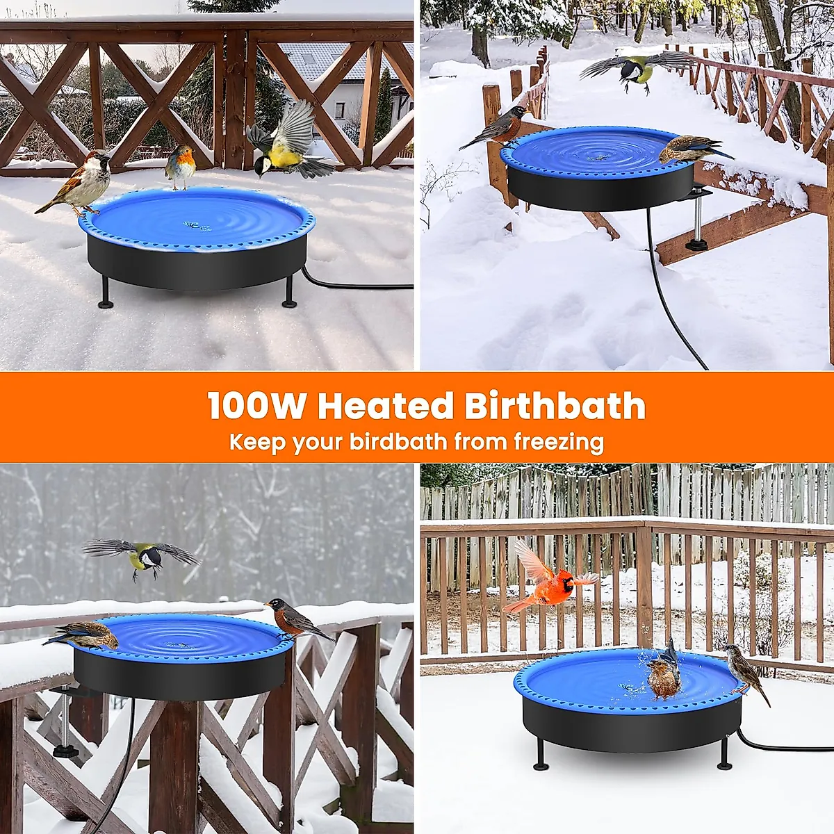 Keten Bird Bath Heater, 100W Thermostatically Controlled Heated Bird Baths Bowl for Winter, Prevents Birdbath Water from Freezing Suitable for Outdoors Garden Yard Patio Lawn