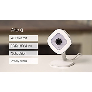 Arlo (VMC3040-100NAS) Q – Wired, 1080p HD Security Camera | Night Vision, Indoor Only, 2-Way Audio | Cloud Storage Included | Works with Alexa (VMC3040), White