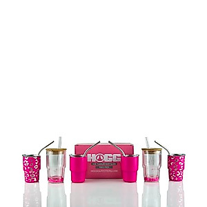 Hogg 3oz Sublimatable Tumbler Shot Glasses with lid and stainless straw (6 Pack), DIY, Customizable, Reusable, Double Wall Insulated, Sublimation Tumblers (Pink)