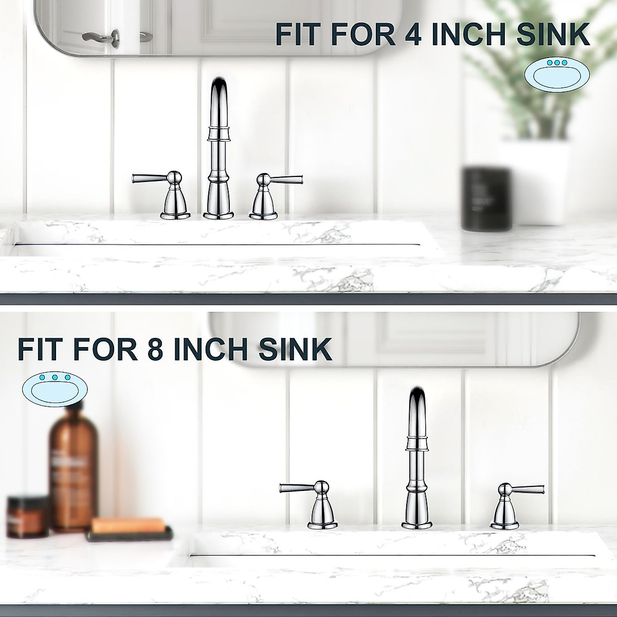 CREA Widespread Bathroom Faucet 3 Hole Chrome 8 inch 2 Handle Faucet with Pop Up Drain 4 in Sink Faucets for Vanity Lavatory Basin Restroom Bath