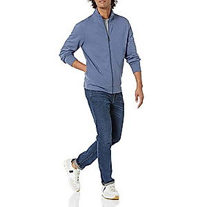 Amazon Essentials Men's Lightweight French Terry Full-Zip Mock Neck Sweatshirt, Indigo, Medium