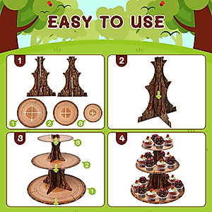 Ira Pollitt 2 Pcak 3 Tier Woodland Cupcake Stand Wooden Cupcake Stand Tower Wood Birthday Party Supplies for Woodland Forest Birthday Party Decor Supplies