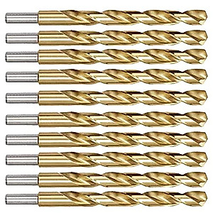 Oxtul, 10pcs 1/2 inch x 6 inch Titanium Drill Bits, High Speed Steel Twist Drill Bits, Jobber Length, Round Shank. Ideal for DIY, Home, General Building and Engineering Using.