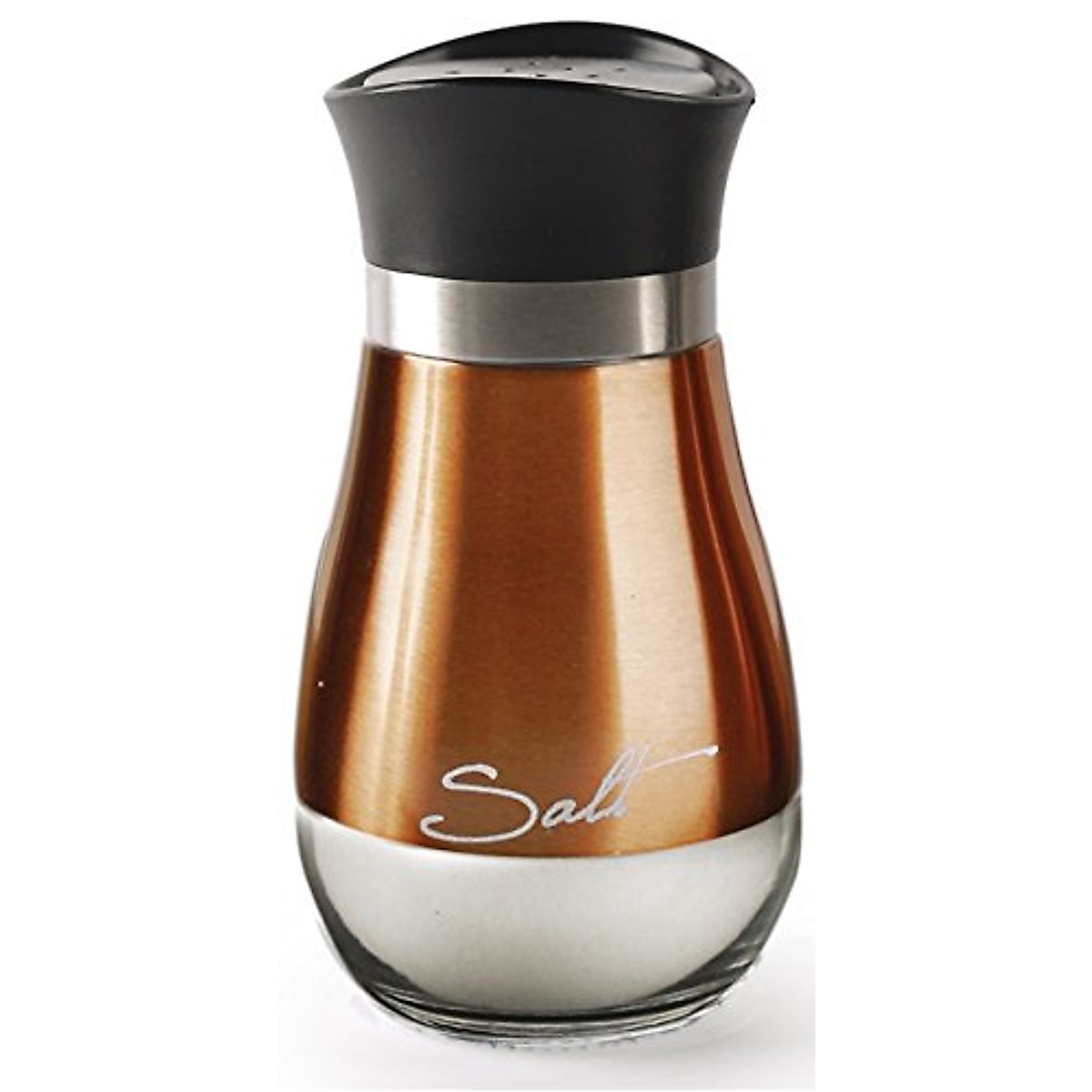 Circleware Cafe Contempo Elegant Glass Salt and Pepper Shakers Dispenser, Clear Bottom Jar Bottle Container with Stainless Steel Top, Perfect for Himalayan Seasoning Herbs Spices, 4.4 oz, Copper