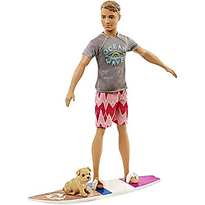 Ken Doll with Puppy and Surfboard