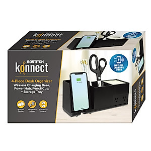 Bostitch Konnect Qi Certified Wireless Charging Desk Accessory Kit with Pencil Cups