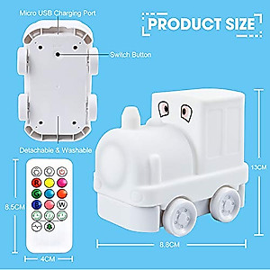 Yuede LED Night Lights for Kids, Cute Animal Silicone USB Rechargeable Night Light - 9 Colors Changing with Touch Sensor and Remote Control for Baby/Kids/Adult Gifts (Train)