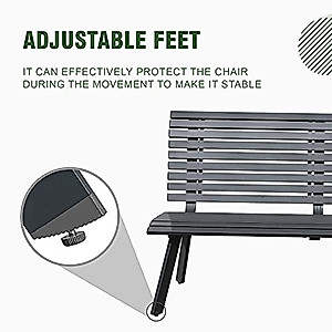 Soleil Jardin Outdoor Aluminum Garden Bench, Patio Porch Chair Furniture, Slatted Design w/Backrest, Dark Grey