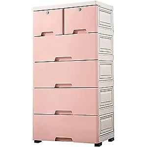 DENEST Plastic Dresser for Clothes Kids Dresser for Bedroom Organization and Storage 6 Drawers Tower Closet Drawers Portable Clothes Storage Cabinet with 4 Wheels for Home Nightstand (Pink)