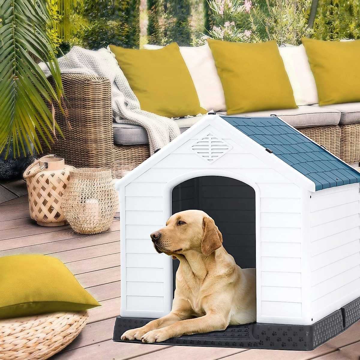 Large Dog House,Outdoor Dog Kennel,Insulated Dog House Pet Puppy Shelter for Small Medium Large Dogs Waterproof with Air Vents&Elevated Indoor Outdoor(32"H)