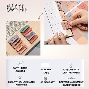Laminated Bible Tabs - 80 Bible Tabs for Study Bible | New and Old Testament | Bible Tabs for Women