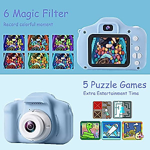 SVZIX Children's Digital Camera, Mini Dual Camera Rechargeable Children's Camera Gift, 3 to 9 Age Kids,8 Million high-Definition Video 2-inch Outdoor Game Screen (32GB Card/Blue)