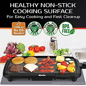 Mueller HealthyBites Electric Griddle Nonstick, 20 Inch Eco Pancake Griddle Grill Teflon-free, 10 Eggs at Once, Cool-Touch Handles & Slide-Out Drip Tray, for Breakfast Pancakes, Burgers, Eggs