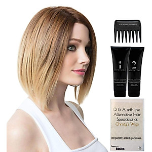 Bundle - 5 items: Valery Human Hair Wig by Rene Paris, Christy's Wigs Q & A Booklet Luxury Shampoo & Conditioner & Mist Wide Tooth Comb - Color: 614R