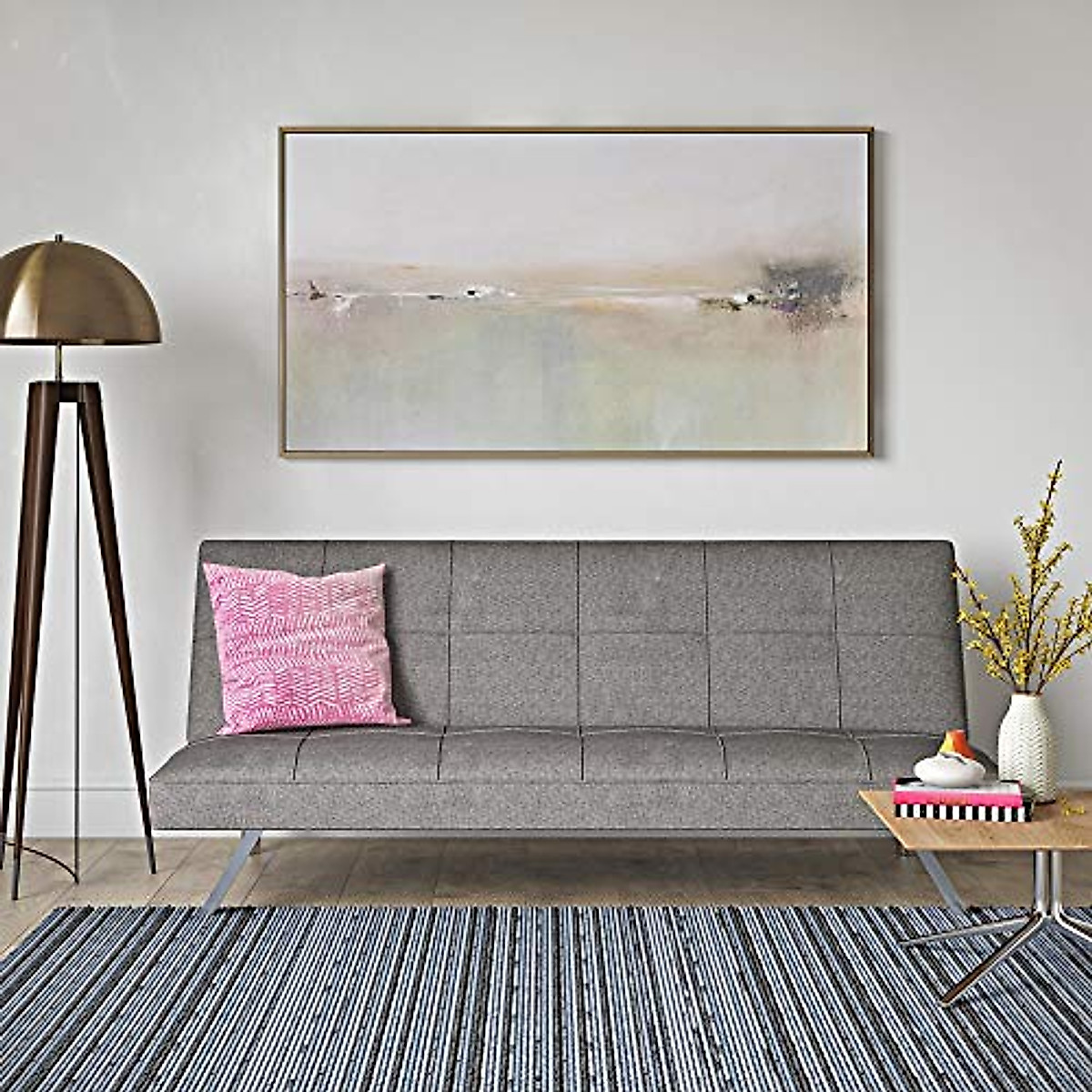 Majnesvon Convertible Folding Futon Sofa Bed,Modern Fabric Sleeper Couch Bed,Recliner Sofa with Chrome Legs for Living Room Dorms Apartment Office Grey