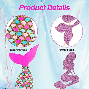 Wootkey 36 pcs Glitter Mermaid Cupcake Toppers Mermaid Cake Topper Under the Sea Beach Mermaid Tail Cake Decoration Birthday Party Supplies for Baby Shower Children's Day