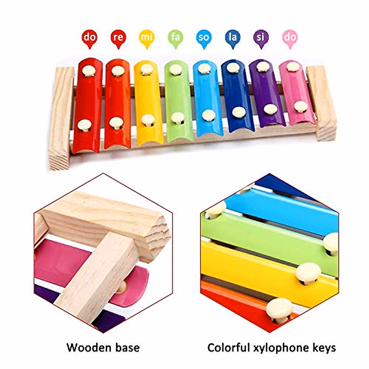 Chicken Xylophone Toy Hanging Chicken Pecking Toys 8 Metal Keys Suspensible Wood Xylophone Toy Suitable for Chicken Coop Hens Parrot Medium and Large Birds