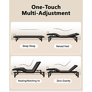 Miscoos King Size Adjustable Bed Frame with Quiet Motor - Head & Foot Incline, Zero Gravity, Wireless Remote Control, Easy Installation (79" L x 74" W x 12.72" H)