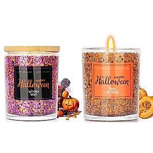 Halloween Gifts for Women - 2 Pack Halloween Candles Pumpkin Candy Scented Candle Set, Boo Basket Stuffers for Women, Nightmare Christmas Decor, Halloween Birthday Decorations Indoor