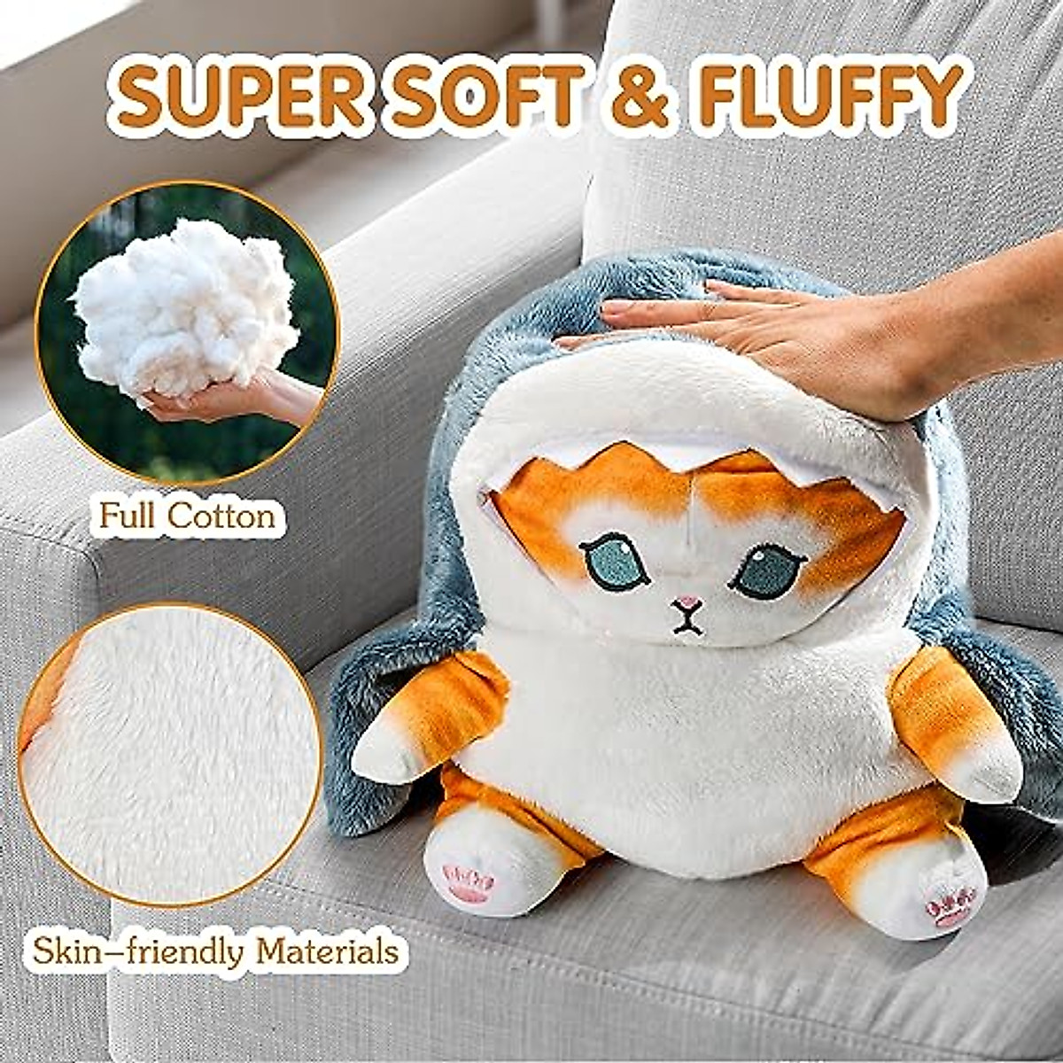 Voiulp 8'' Cute Shark Cat Plush Toy, Soft Shark Cat Stuffed Animal Plushies Doll Pillow Birthday for Kids Boys Girls Home Sofa Decor