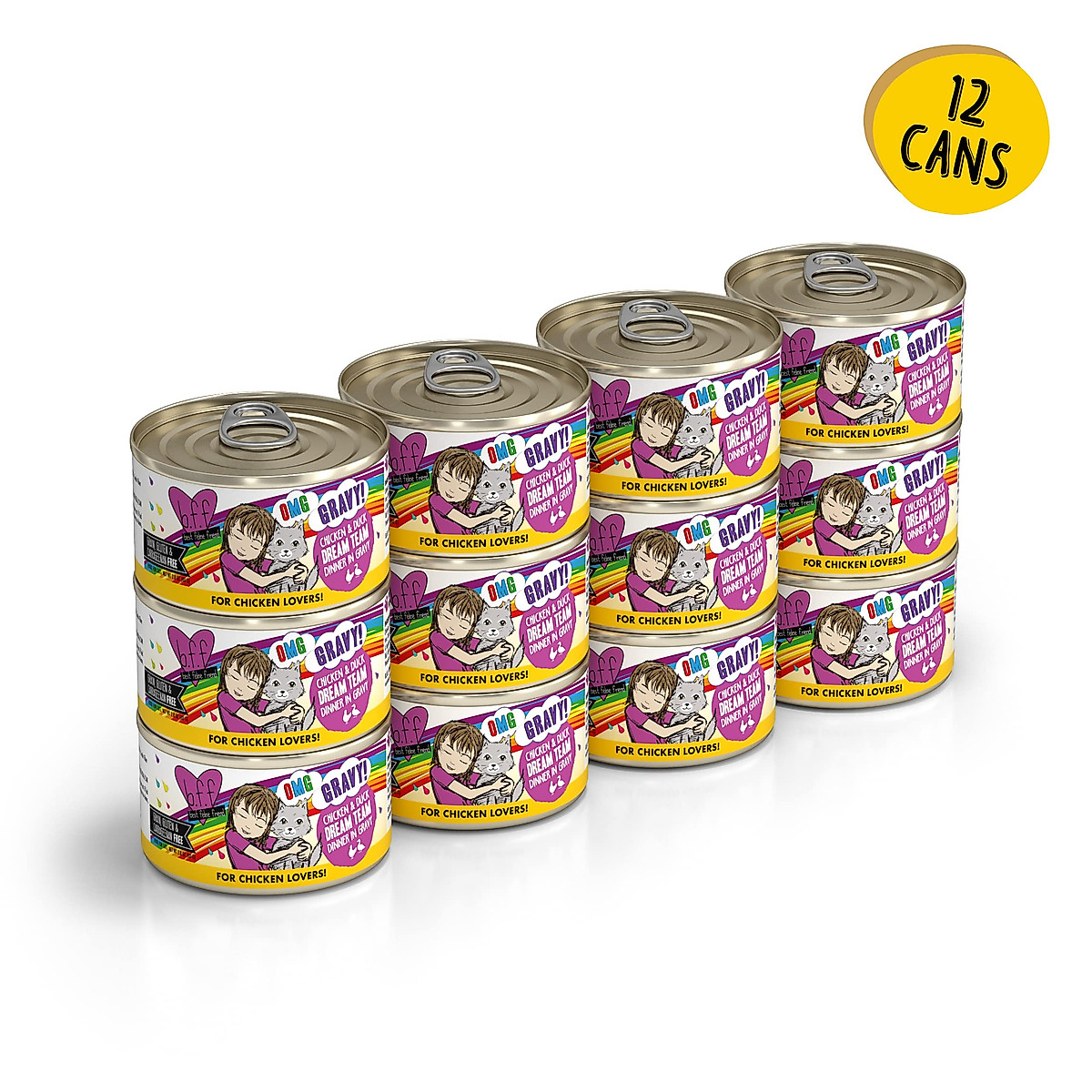 Weruva B.F.F. OMG - Best Feline Friend Oh My Gravy!, Chicken & Duck Dream Team with Chicken & Duck in Gravy, 2.8oz Can (Pack of 12)