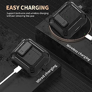 Olytop for Airpods 3rd Generation Case with Lock & Cleaner Tool, Armor Rugged Shell AirPod Gen 3 Protective Cover for Apple iPod 3rd Generation 2021 Skin with Keychain, Black