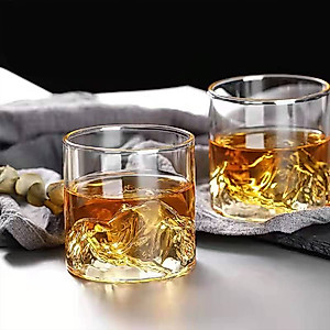 TCOOME Vintage Japanese style Mountain Whiskey Glass,Set of 2 Rocks Glasses in Box,Glass for Drinking Bourbon,Scotch,Cocktails or Tea,The art of drinking，Spirit glass