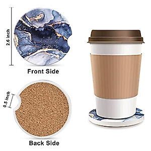 Dksyee Car Cup Holder Coasters 2 Pack Blue Cute Car Coasters for Women & Men Absorbent Ceramic Car Coasters with A Finger Notch for Easy Removal Universal Auto Anti Slip Insert Drink Coaster