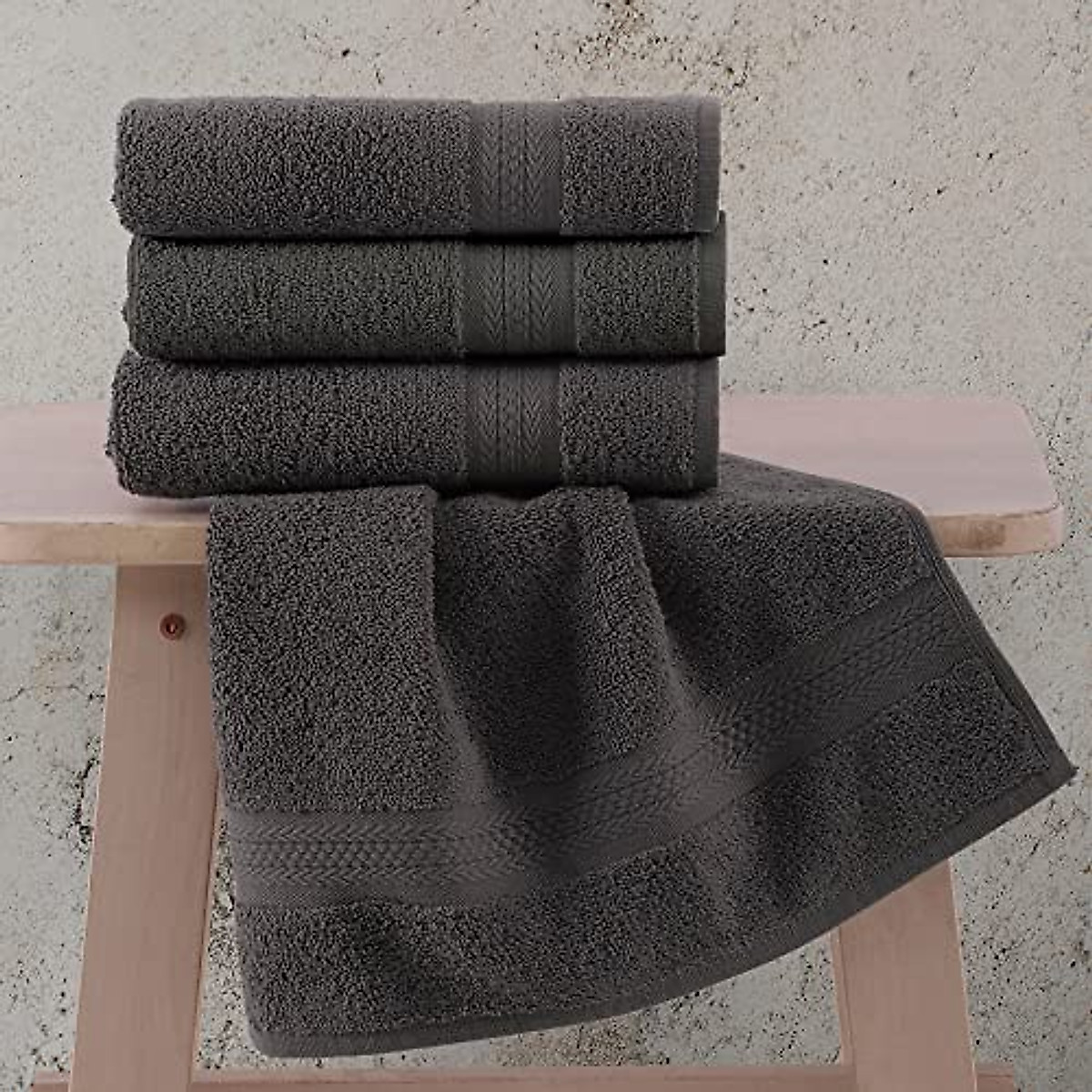 REGAL RUBY Quick-Dry 4 Pieces Grey Hand Towels Highly Absorbent 100% Turkish Cotton - Perfect Lightweight Towel for Bathroom, Kitchen, Guests, Pool, Gym, Camp, Travel, College Dorm, Shower