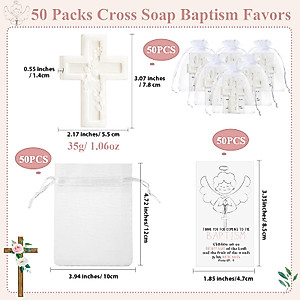 Swiffen 50 Sets Baby Shower Baptism Favors Set Cross Soap with Greeting Cards Organza Bag Scented Soap Favors Christening Communion Baptism Party Favors for Guests Party Gender Reveal Gift
