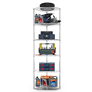 6 Tier NSF Corner Wire Shelf Shelving Unit, 20 x 20 x 72 Inch 600lbs Capacity Heavy Duty Adjustable Metal Storage Rack with Leveling Feet & Shelf Liners for Office Kitchen Bathroom and More - Chrome