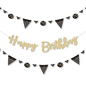 Big Dot of Happiness Adult 70th Birthday - Gold - Birthday Party Letter Banner Decoration - 36 Banner Cutouts - No-Mess Real Gold Glitter Happy Birthday Banner Letters