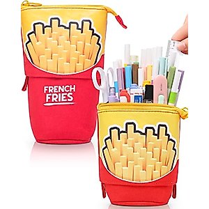 Sooez Standing Pencil Case, Cute French Fries Pop Up Pencil Case, Durable Pen Pouch, Telescopic Pencil Holder, Kawaii Stand Up Pencil Case, Spacious Pencil Pouch Portable Pencil Bag for School Office