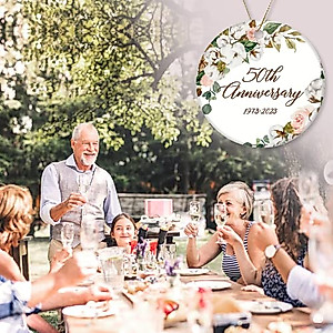 Kokaaee 50th Year Anniversary Ornament Wedding Marriage 50 Years Anniversary Valentines Day Gifts Ideas Hanging Ceramic Decorations for Her Him Parents Couple Husband Wife Present