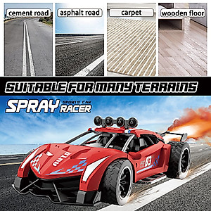 HT HONGTENG RC Car with Spray and Cool Lights,2.4Ghz Remote Control High-Speed Drifting Toy Racing,Christmas Birthday Gifts for Boys and Girls Aged 3-12. (Red Racing)