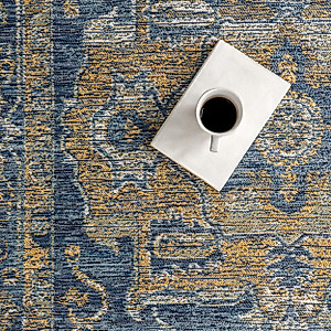 nuLOOM Pearl Medallion 5x8 Indoor/Outdoor Area Rug for Living Room Patio Deck Front Porch Kitchen, Cream & Blue/Yellow